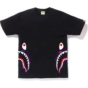 A BATHING APE Camo Side Shark Tee Shirt - Black/purple