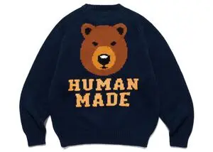 HUMAN MADE Bear Raglan Knit Sweater - Navy Blue