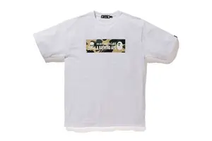 A BATHING APE X Mastermind Japan Camo Logo Tee Shirt - White/yellow