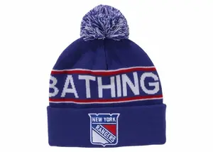 A BATHING APE BAPE X Mitchell & Ness NHL Pom Beanie Navy