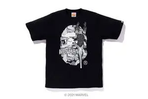 A BATHING APE X Marvel Comics Camo Iron Tee Shirt - Black