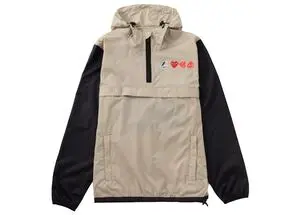 Play Comme Des Garcon X Kway Logos Half Zip Jacket - Beige Black