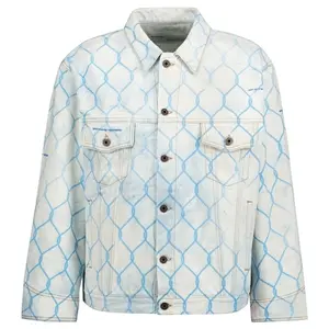 Off-White Oversized Printed Denim Jacket - Bleach Light Blue