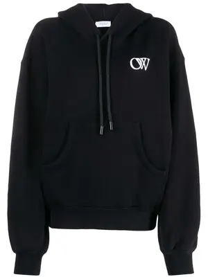 Off-White Ow Logo-print Cotton Hoodie - Black
