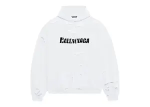 Balenciaga Caps Destroyed Oversize Fit Hoodie - White/black