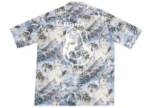 Rhude Wolves Short Sleeve Button Up In Wolves Print Shirt - Blue