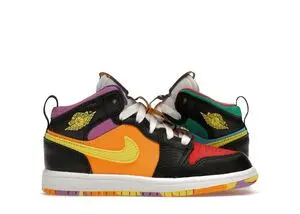 JORDAN 1 Mid Short Sleeve Six Championships Sneakers - Black/opti Yellow/university Red