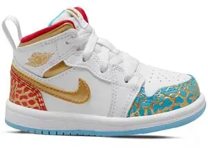 JORDAN 1 Mid High-top Sneakers - White/university Red/blue Lightning
