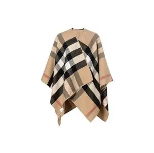 Burberry Reversible Check Merino Wool Poncho - Camel/archive Beige