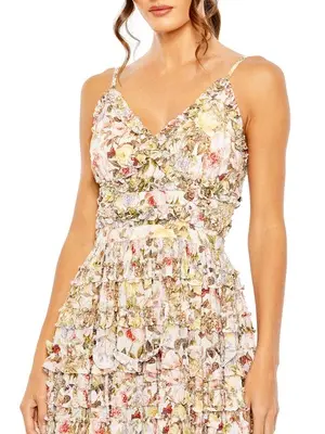 Mac Duggal Floral Textured Tiered Cocktail Dress