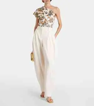 SIR. Eleanora Floral One-shoulder Linen Crop Top - Multicoloured