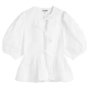 GANNI Cotton Poplin Peplum Blouse - Bright White