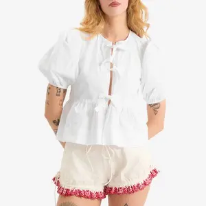 GANNI Cotton Poplin Peplum Blouse - Bright White