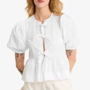 GANNI Cotton Poplin Peplum Blouse - Bright White