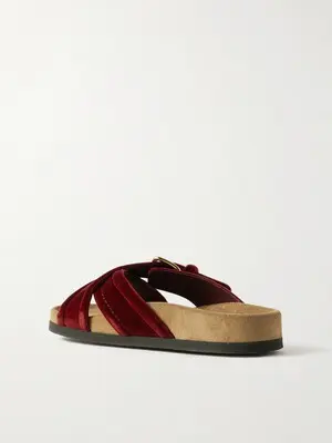 Valentino Garavani Buckled Velvet Slides - Red