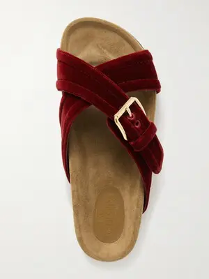 Valentino Garavani Buckled Velvet Slides - Red