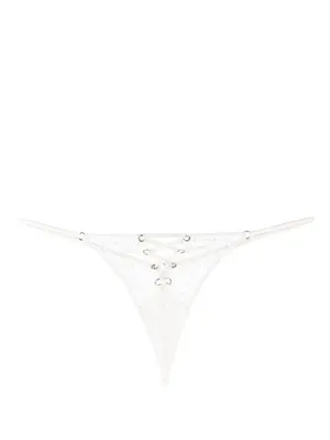 Fleur Du Mal Eyelet-embellished Lace-up V-string - White