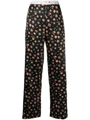 FLEUR DU MAL Charm-print Satin Trousers - Black