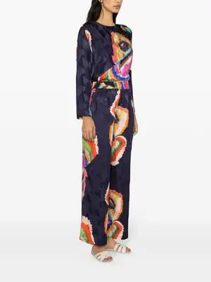 Rianna + Nina Melina Jacquard Silk Trousers - Blue
