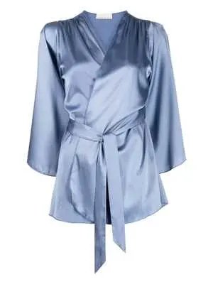 FLEUR DU MAL Angel Long-sleeve Satin Robe - Blue