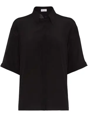 Brunello Cucinelli Monili-bead Embellished Silk Shirt - Black