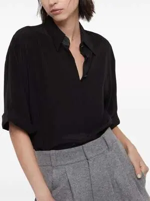 Brunello Cucinelli Monili-bead Embellished Silk Shirt - Black
