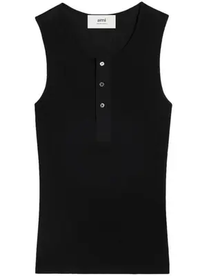 Ami Fine-ribbed Cotton Vest - Black