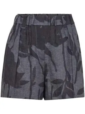 Brunello Cucinelli Ramage Print Linen Mini Shorts