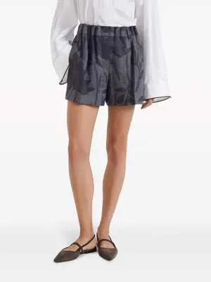 Brunello Cucinelli Ramage Print Linen Mini Shorts