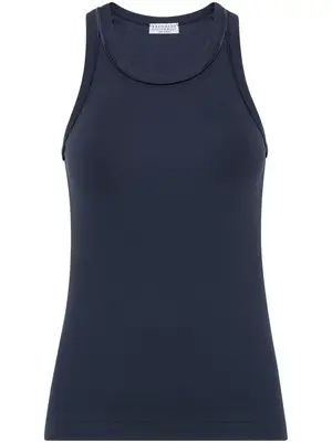 Brunello Cucinelli Sleeveless Tank Top With Satin Trim - Blue