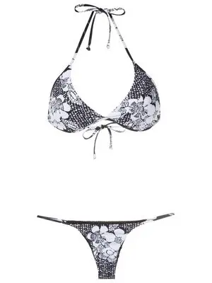 AMIR SLAMA Floral-print Bikini Set - Black