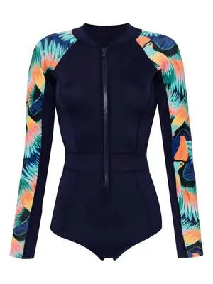 DUSKII Tropical Print Long-sleeved Surf Suit - Blue