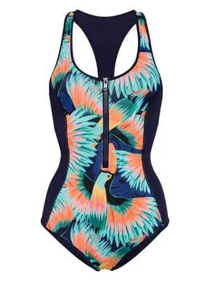 DUSKII Abstract-print Racerback One-piece Swimsuit - Multicolour
