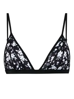 DUSKII Triangle-cup Floral-print Bikini Top - Black