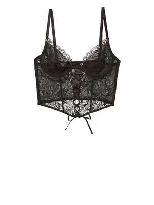 FLEUR DU MAL Eyelet-embellished Lace-up Bustier - Black