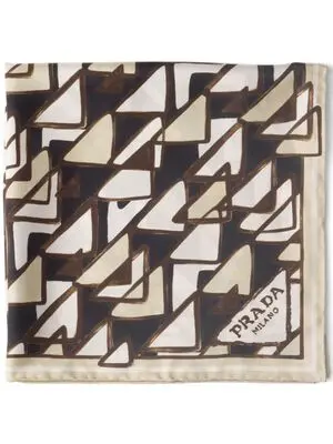 Prada Geometric-print Silk Scarf - Neutrals