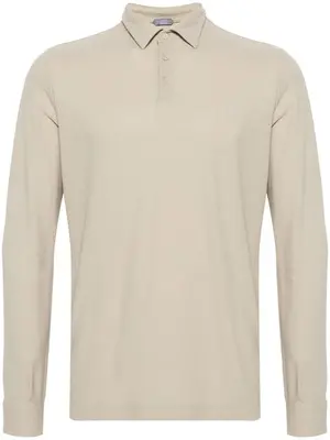 ZANONE Long-sleeve Cotton Polo Shirt - Brown