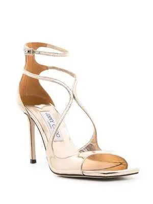 JIMMY CHOO Azia 95mm Leather Metallic Sandals - Gold