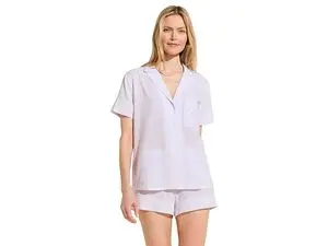Eberjey Nautico Shortie Pj Set Women's Pajama Sets Classic Stripe Slate Blue/ivory Purple
