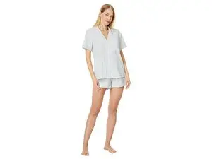 Eberjey Nautico Shortie Pj Set Women's Pajama Sets Classic Stripe Slate Blue/ivory White