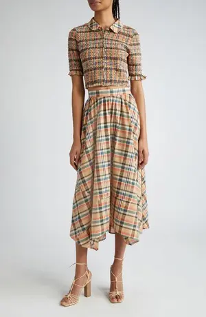 Ulla Johnson Annette Plaid Asymmetric Midi Skirt
