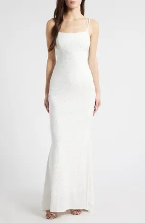 JUMP APPAREL Rhinestone Strappy Gown - White