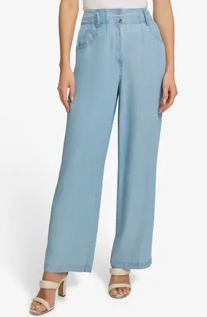 Dkny 5-pocket Wide Leg Lyocell Pants - Glacier