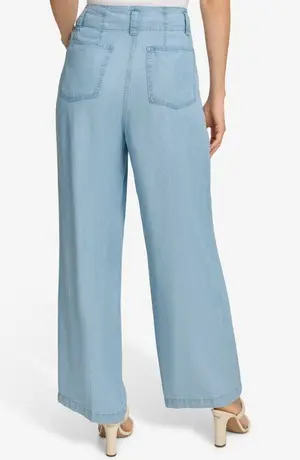 Dkny 5-pocket Wide Leg Lyocell Pants - Glacier