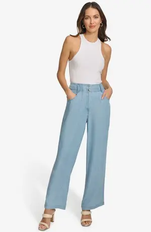 Dkny 5-pocket Wide Leg Lyocell Pants - Glacier