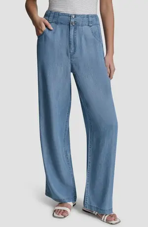 Dkny 5-pocket Wide Leg Lyocell Pants - Stream