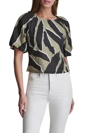 Dkny Abstract Print Puff Sleeve Top - Jungle Block