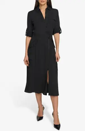 Dkny Cargo Midi Shirt Dress - Black