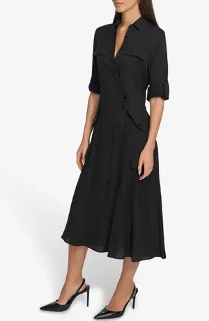 Dkny Cargo Midi Shirt Dress - Black