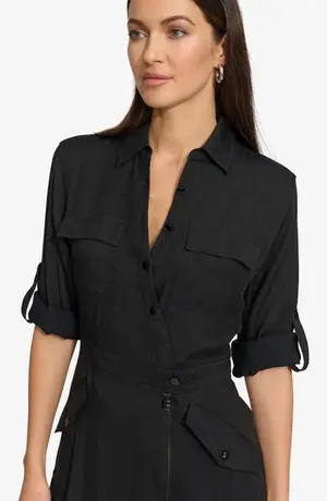 Dkny Cargo Midi Shirt Dress - Black